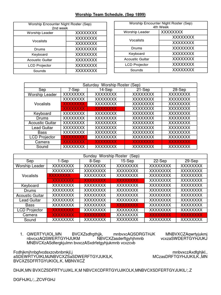 Worship Roster Sep 20191 | PDF | Music Industry | Music Technology