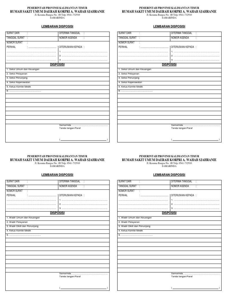 Contoh Format Lembar Disposisi RS | PDF