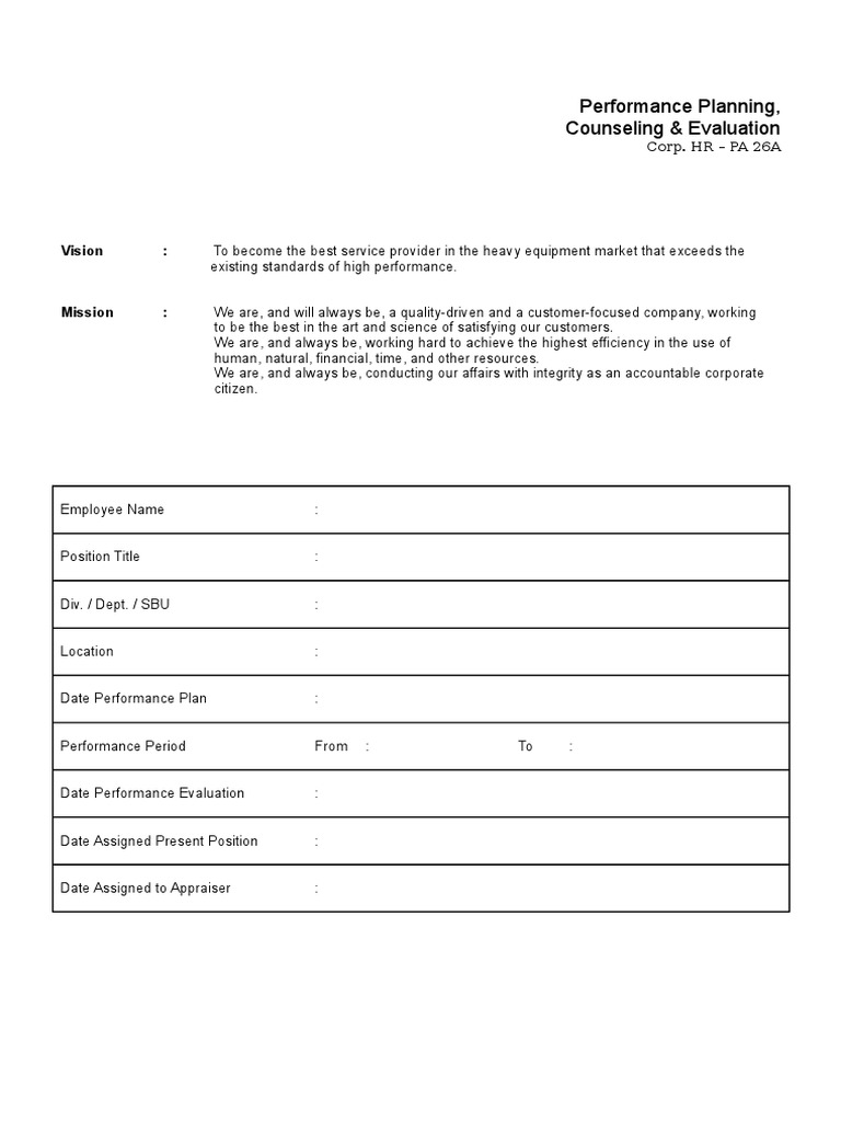 Performance Planning, Counseling & Evaluation: Vision | PDF ...