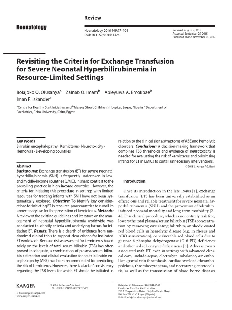 Revisiting The Criteria For Exchange Transfusion For Severe Neonatal ...