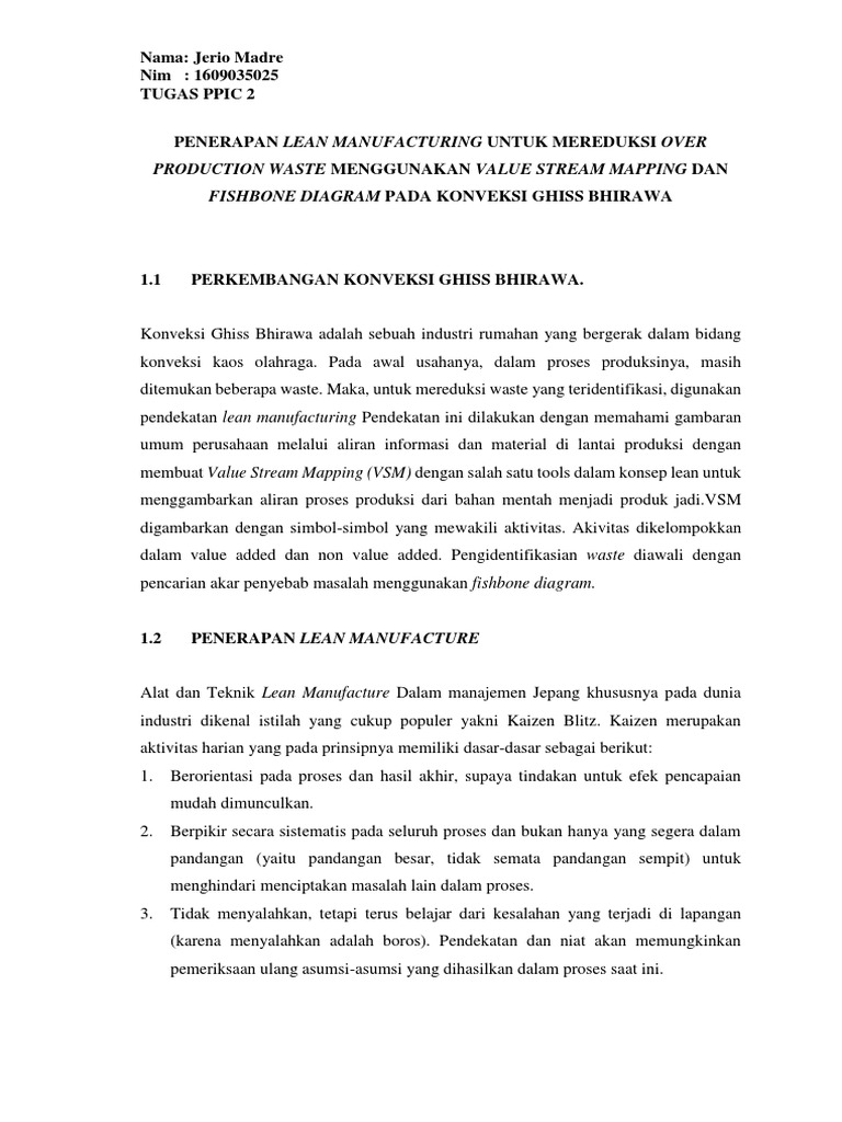 Penerapan Lean Manufacturing Untuk Mereduksi Over Production Waste Menggunakan Value Stream ...