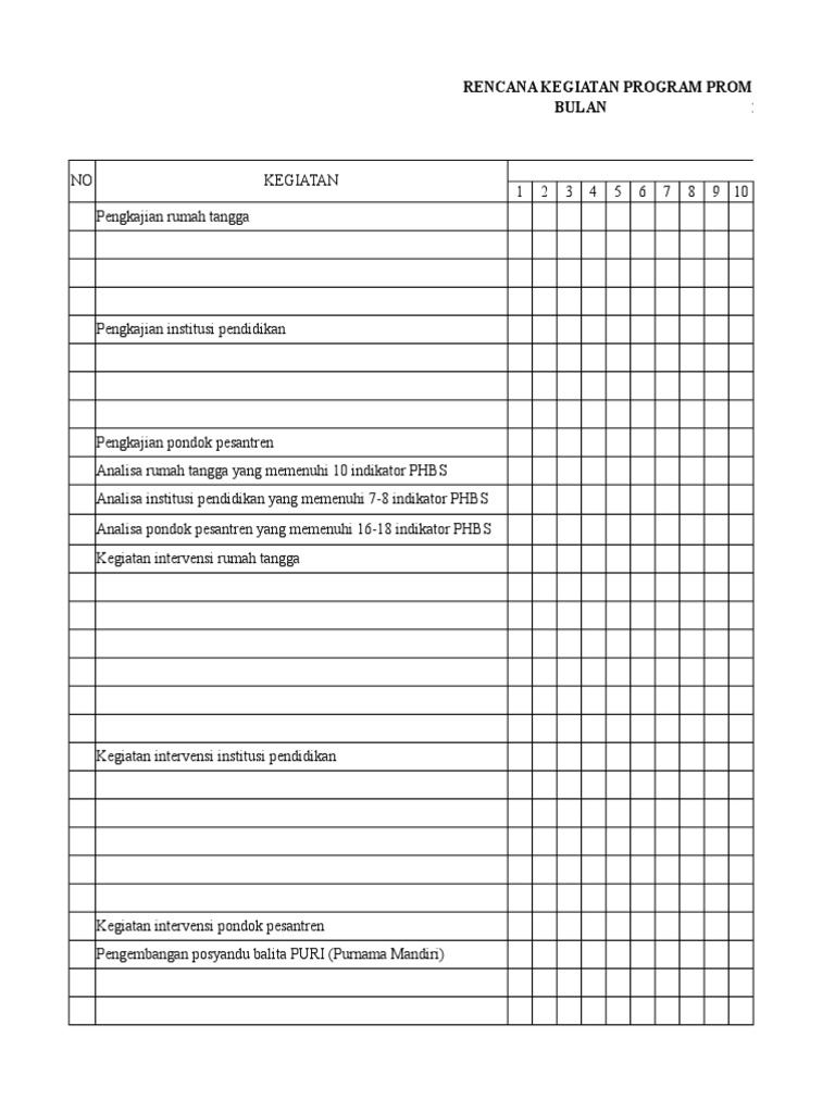 Contoh Matriks Kegiatan Bulanan | PDF