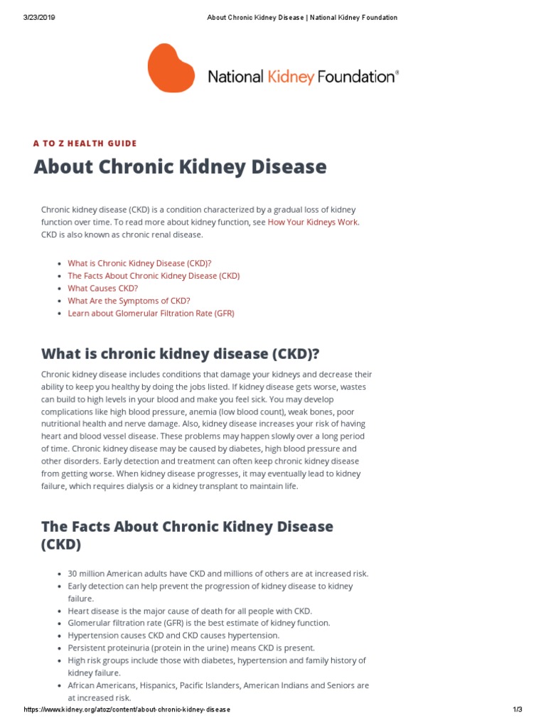 About Chronic Kidney Disease - National Kidney Foundation | PDF ...