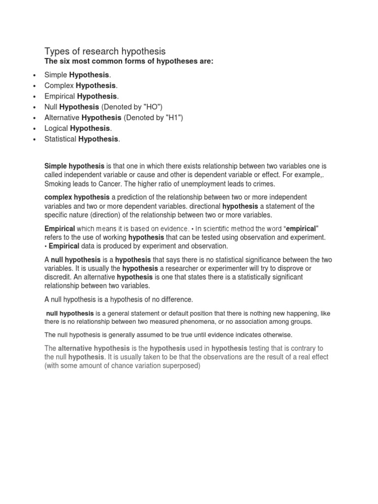 Types of Research Hypothesis | PDF | Null Hypothesis | Hypothesis