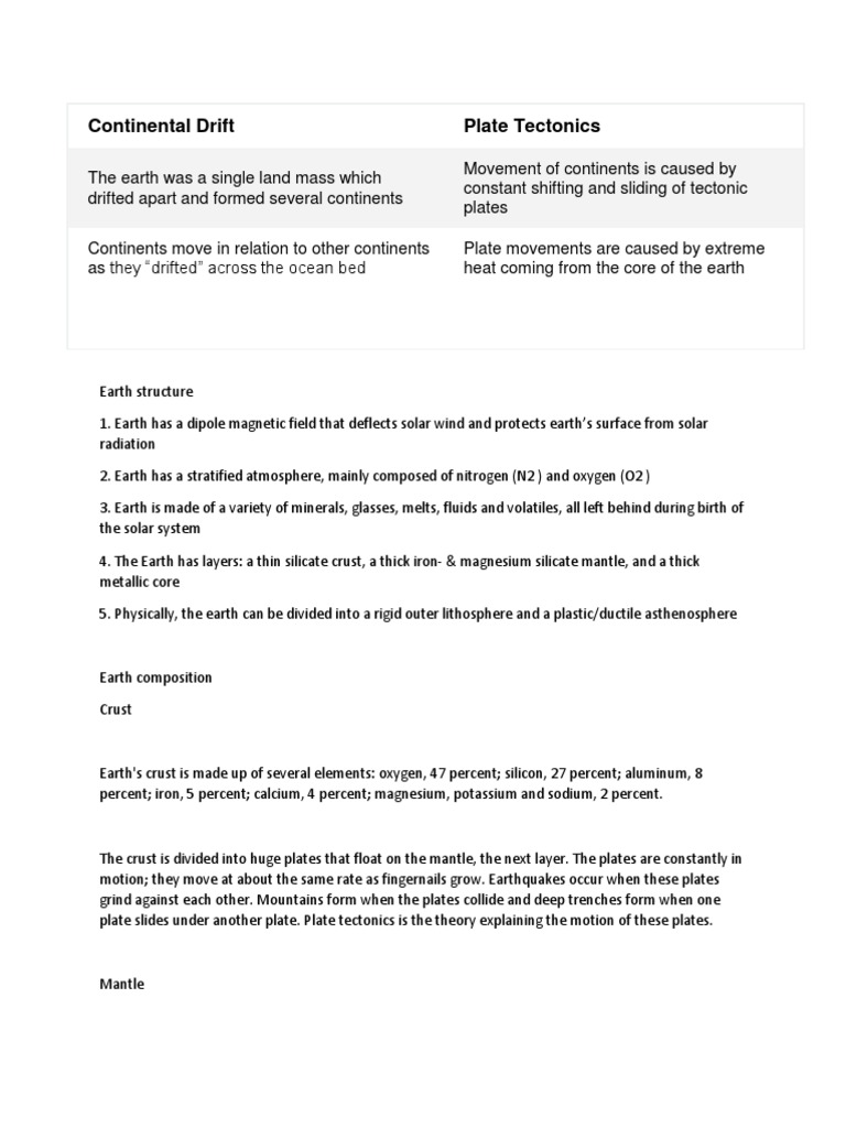 Continental Drift Plate Tectonics | PDF | Plate Tectonics | Mantle ...