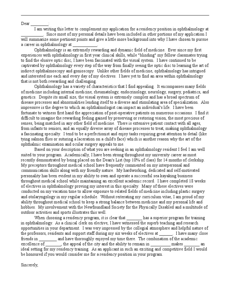 Sample Personal Letter Ophthalmology 1 | PDF | Ophthalmology ...