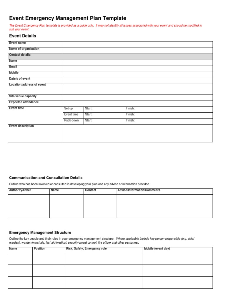 Event Emergency Management Plan Template | PDF | Emergency Management ...