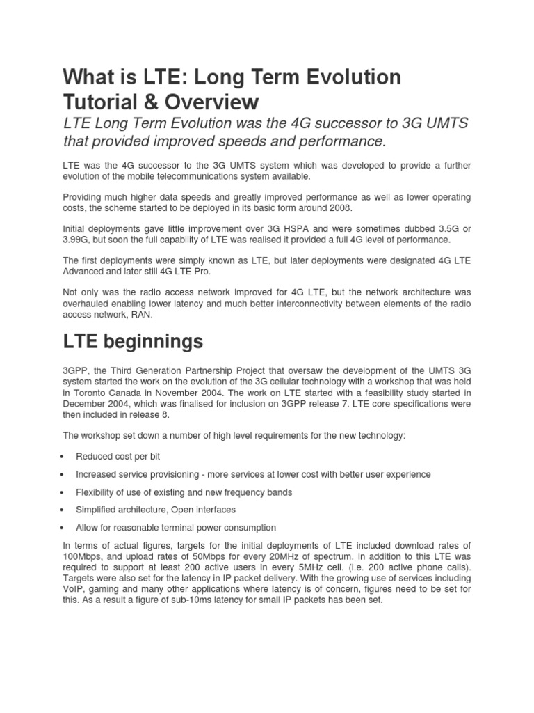 What Is LTE: Long Term Evolution Tutorial & Overview | PDF | Orthogonal Frequency Division ...