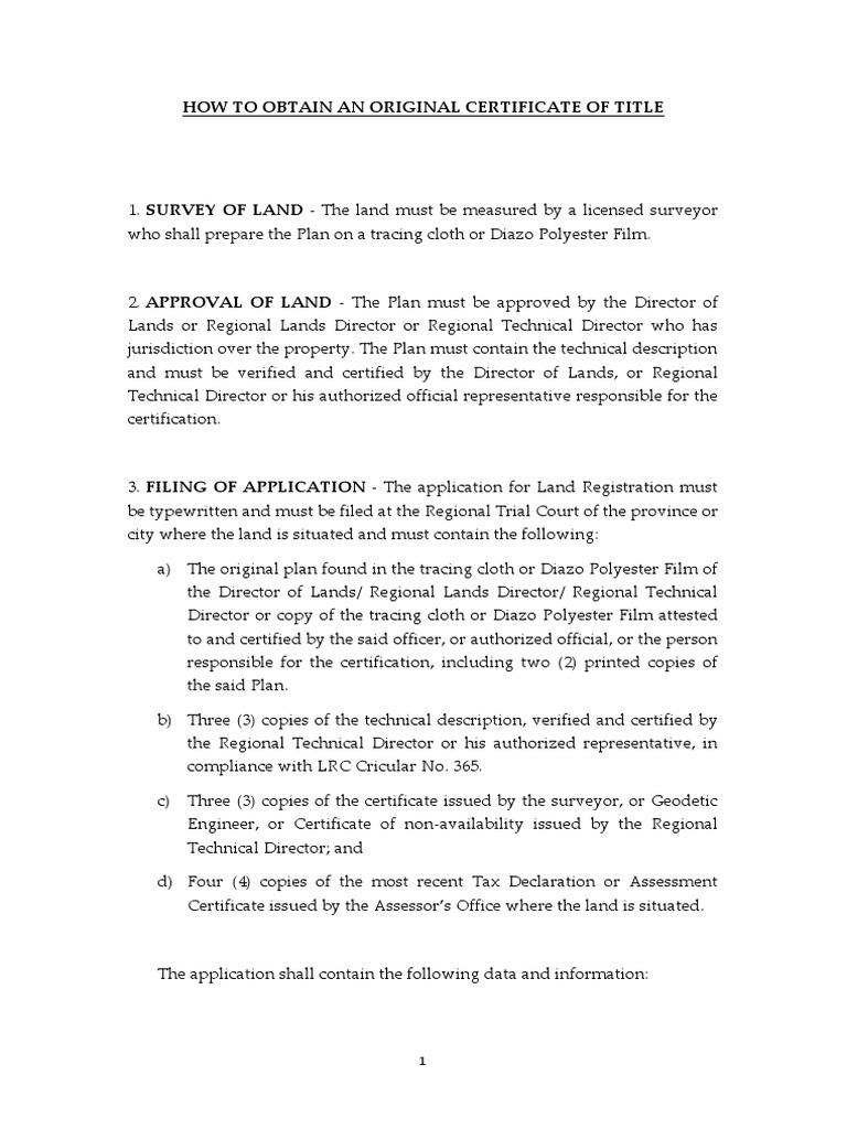 How To Obtain An Original Certificate of Title | PDF | Surveying | Virtue
