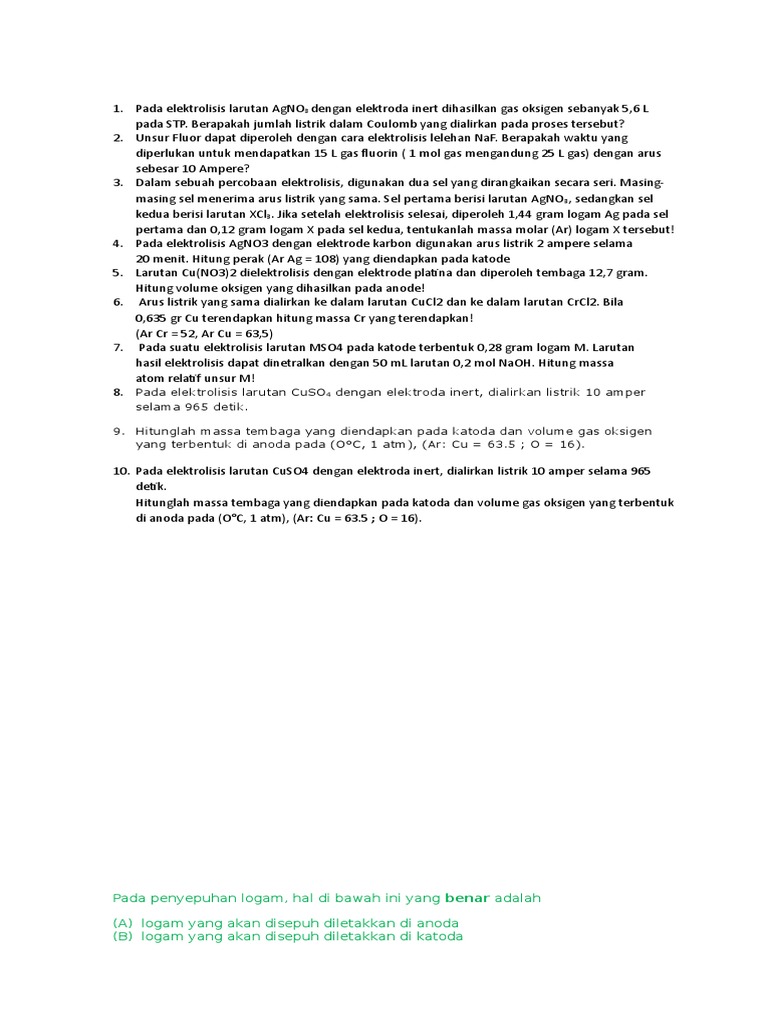 Pada Elektrolisis Larutan AgNO3 Dengan Elektroda Inert Dihasilkan Gas ...