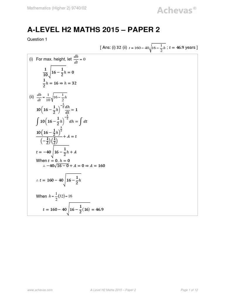 A-Level H2 Maths 2015 - Paper 2: DT DH | PDF | Plane (Geometry ...
