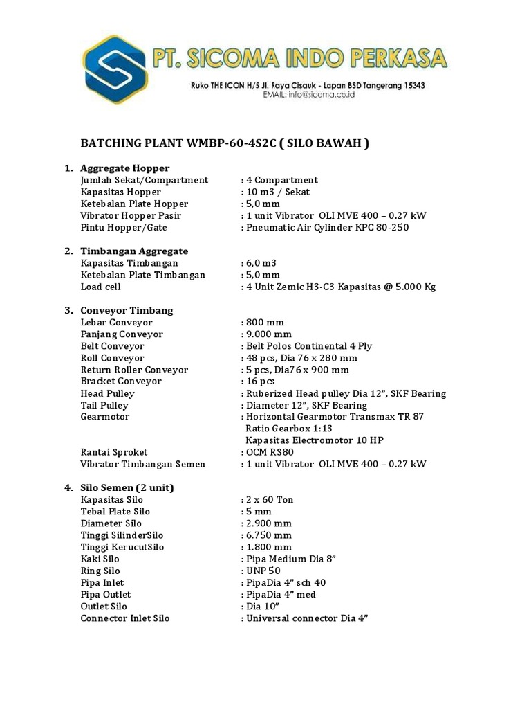 BATCHING PLANT WMBP-60 + Sicoma MAO 3000-2000 + 2 Silo at 60 Ton + Auto | PDF | Equipment | Machines
