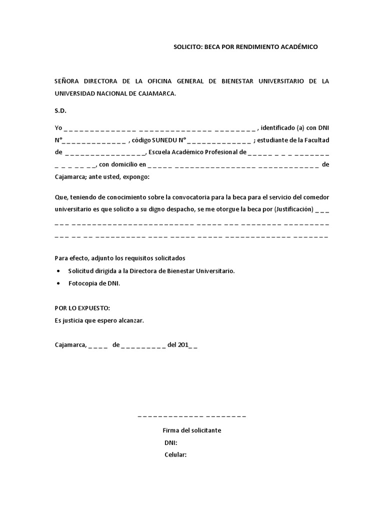 Modelo de Solicitud Beca Por Rendimiento | PDF