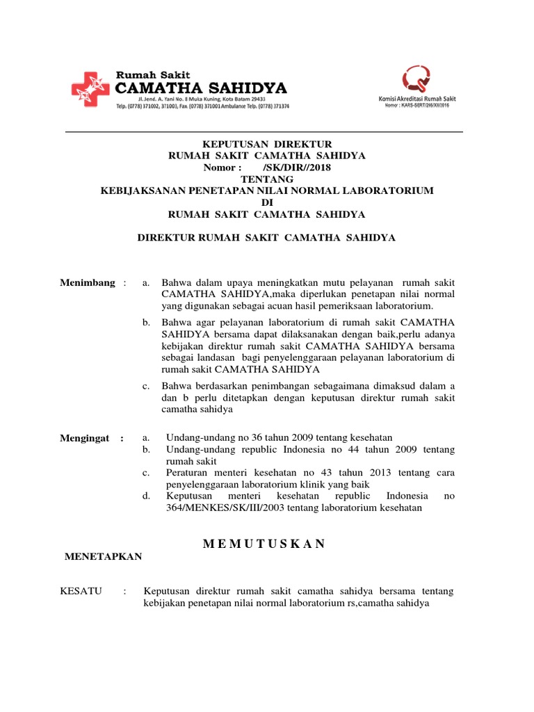 SK Tentang Penetapan Nilai Normal | PDF