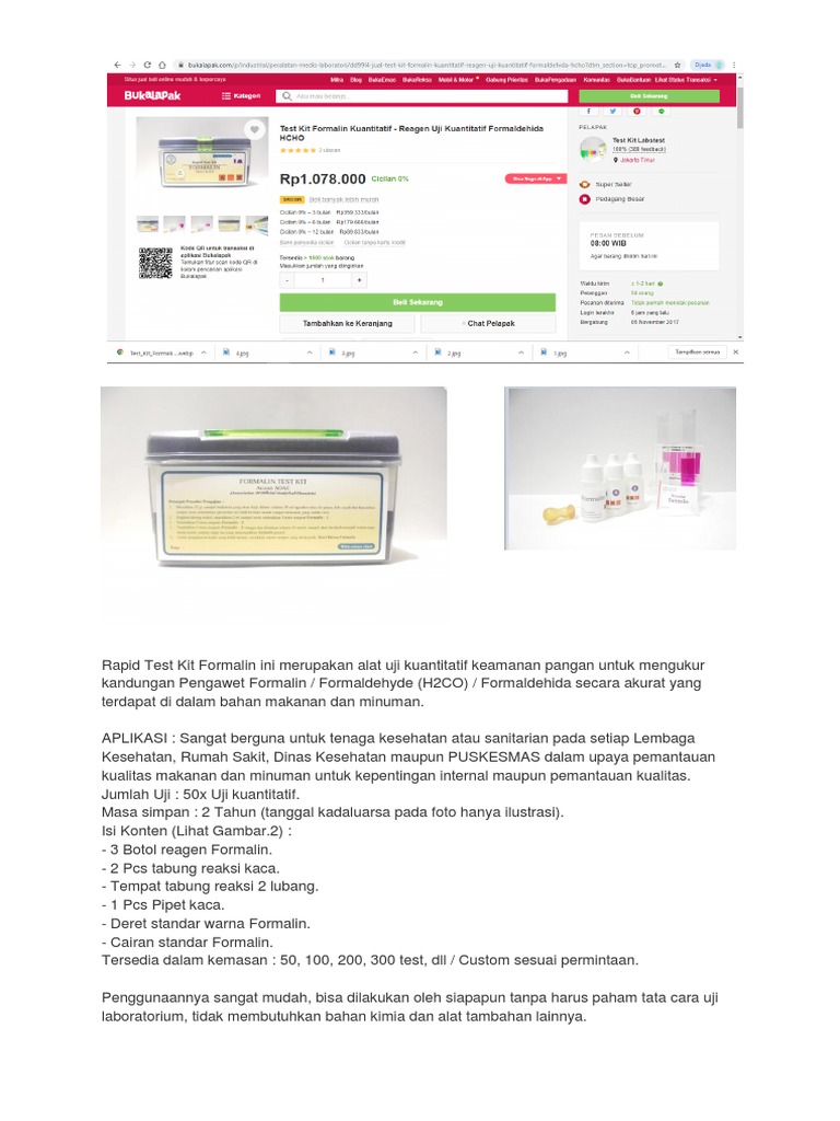 Rapid Test Kit Formalin | PDF