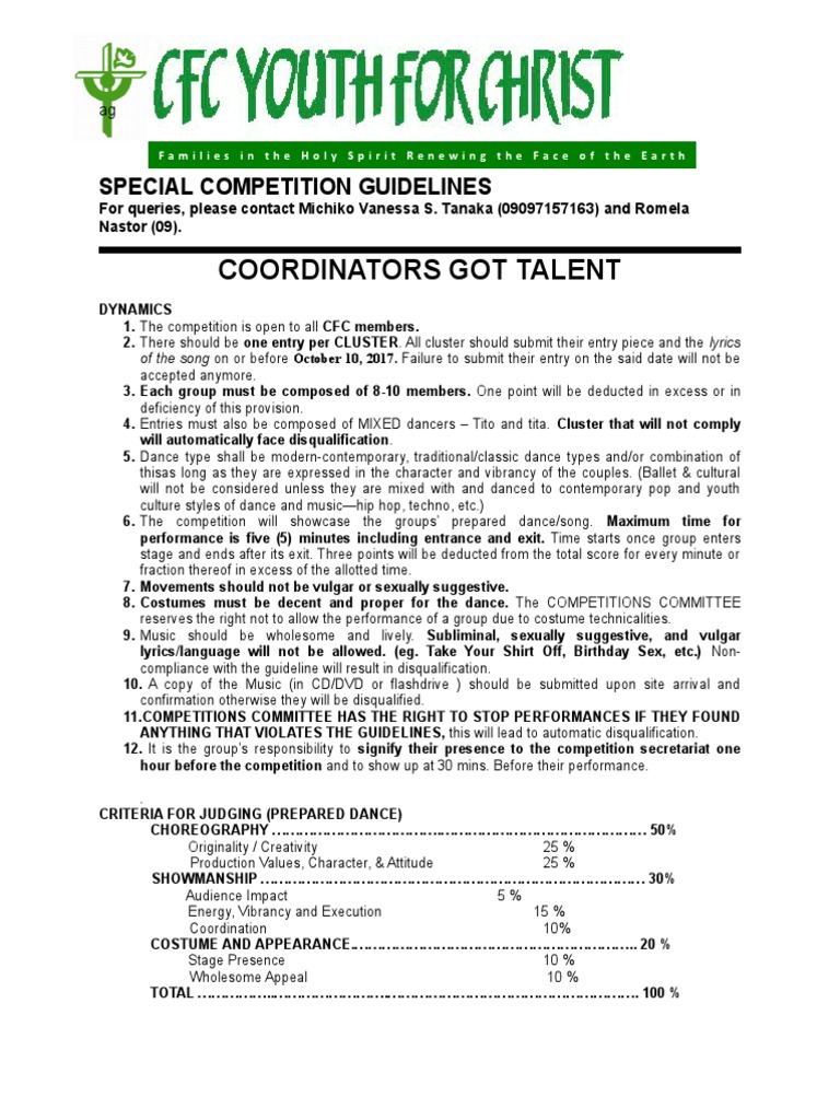 Special Dance Competition Guidelines | PDF | Dances | Theatre