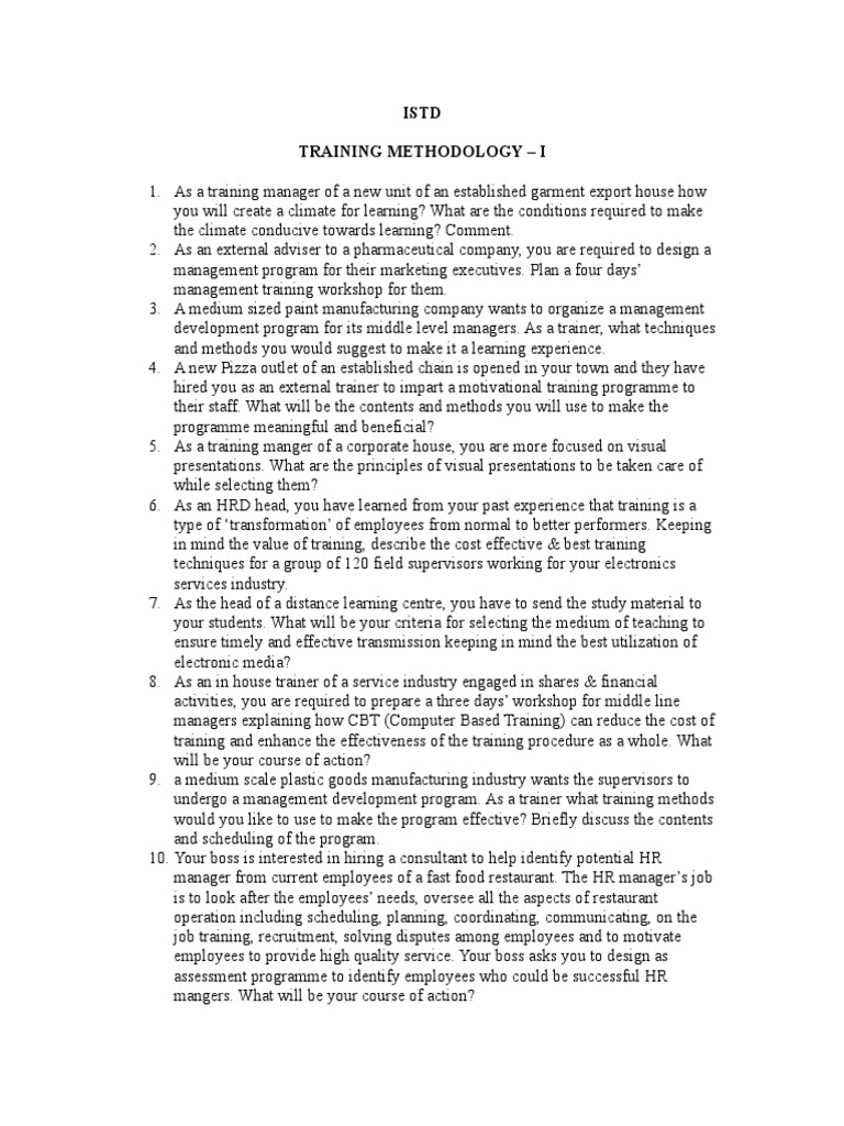 ISTD Training Methodology I - Case Studies or Situations | PDF ...