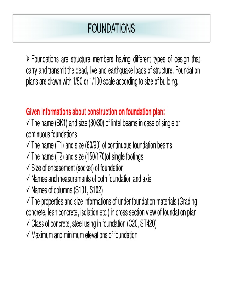 Foundations: Given Informations About Construction On Foundation Plan ...