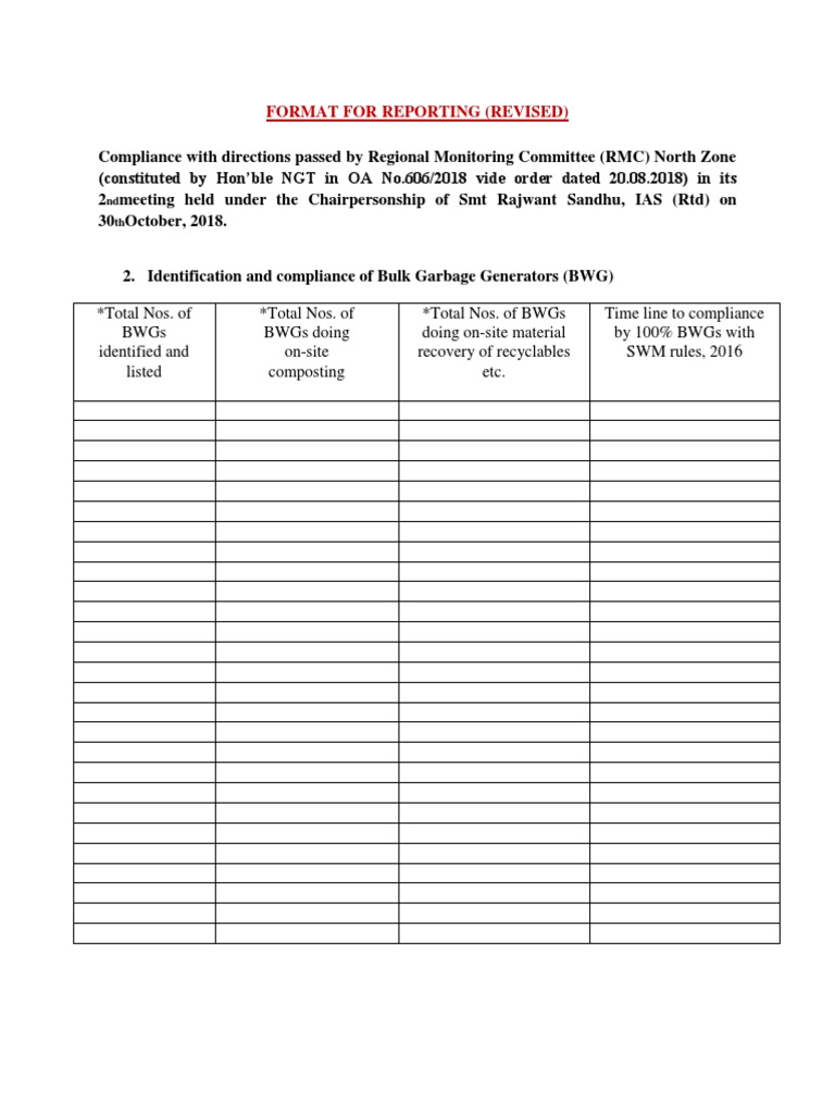 Format For Reporting SM | PDF | Waste Management | Waste