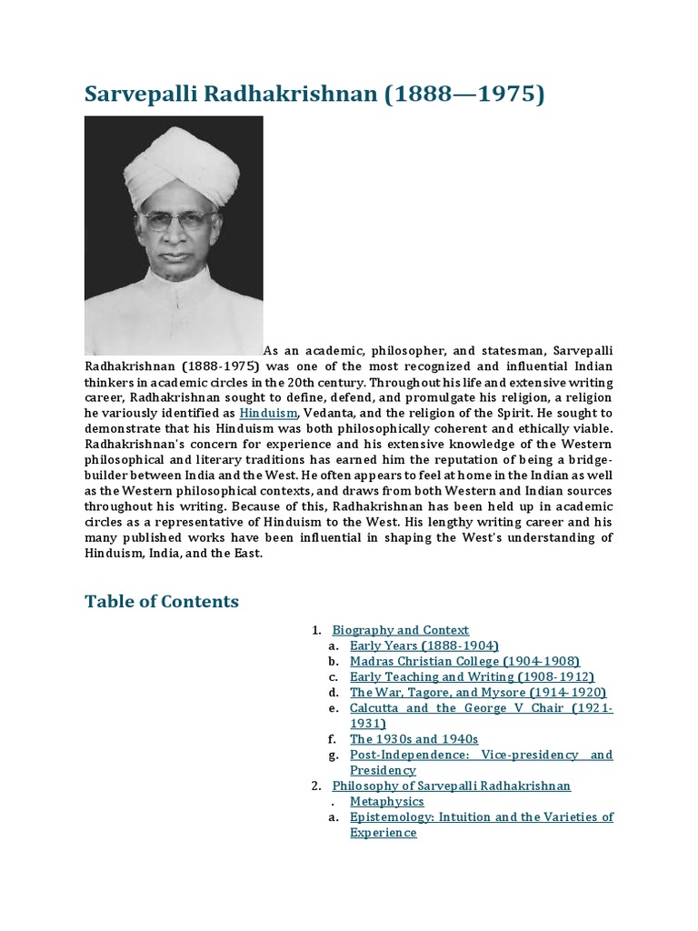 Sarvepalli Radhakrishnan (1888-1975) | PDF | Advaita Vedanta ...