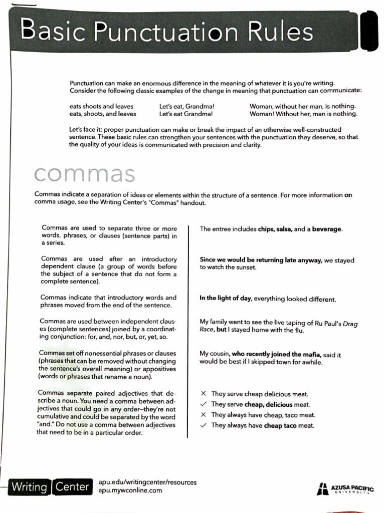 Basic Punctuation Rules: Center | PDF | Comma | Punctuation