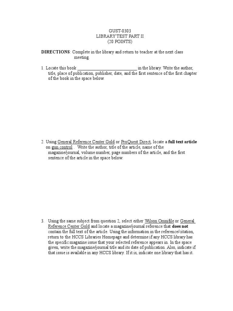 Library Worksheet | PDF