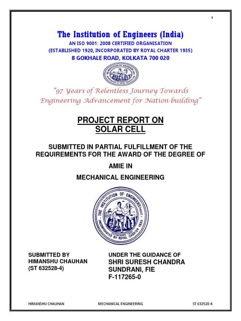 Project Report (Solar Cell) - 1 | PDF | Thin Film Solar Cell | Solar Cell