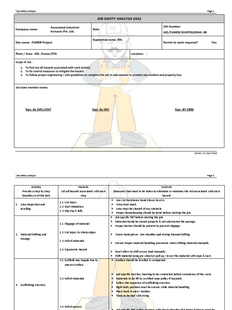 Jsa For Scaffolding Erection & Dismentling | PDF | Scaffolding ...