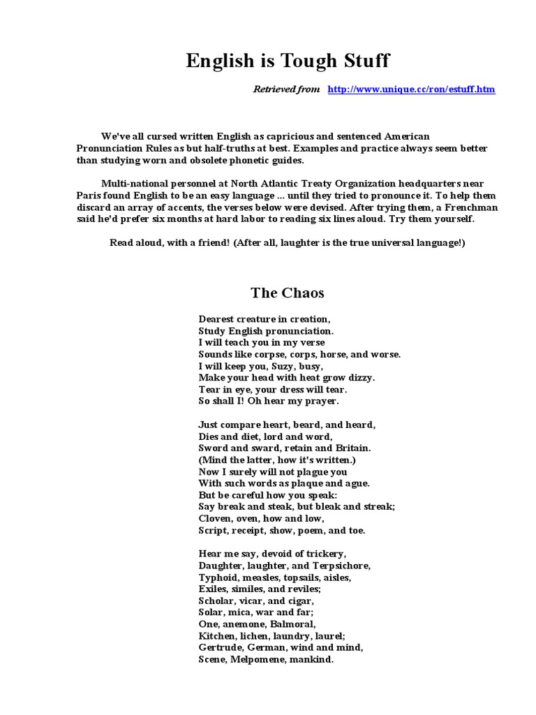 English Is Tough Stuff: The Chaos | Download Free PDF | English Language