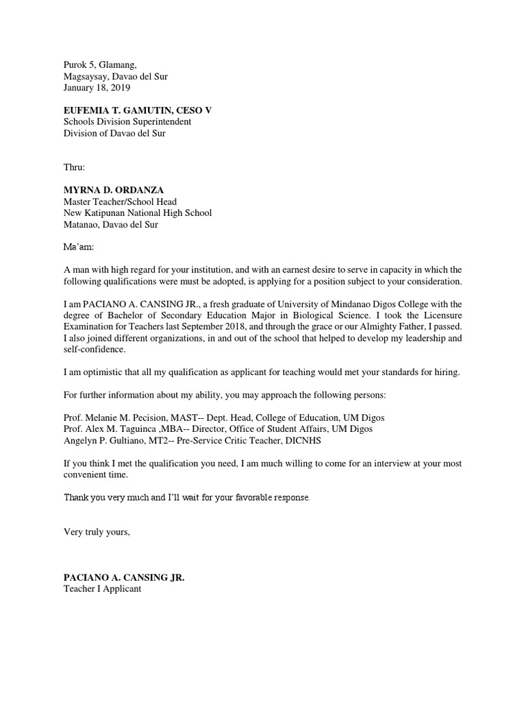 Application Letter For Deped | PDF | Identity Document | Authentication