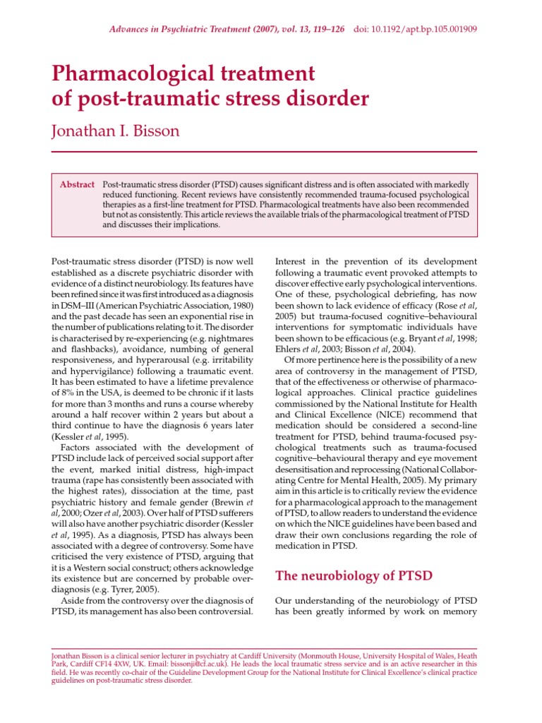 Pharmacological Treatment of Post-Traumatic Stress Disorder: Jonathan I. Bisson | Download Free ...