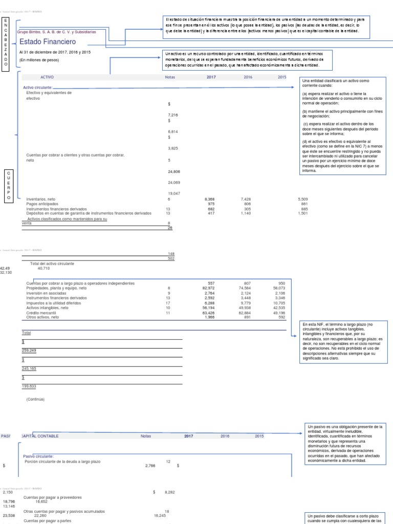 Estado financiero consolidado de Grupo Bimbo para los años 2017, 2016 y 2015 | PDF | Euro ...