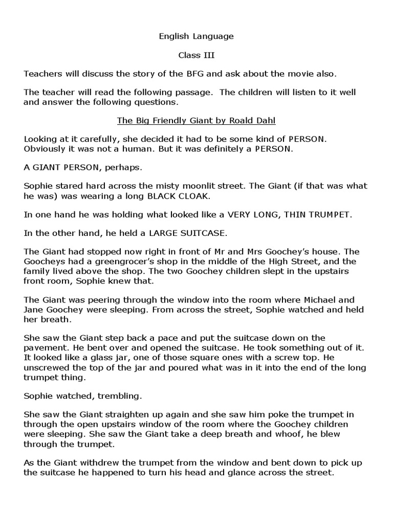 Aural Comprehension BFG | PDF