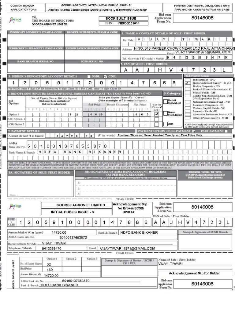 Ipo Bid Form Sample | PDF | Securities Act Of 1933 | Stocks