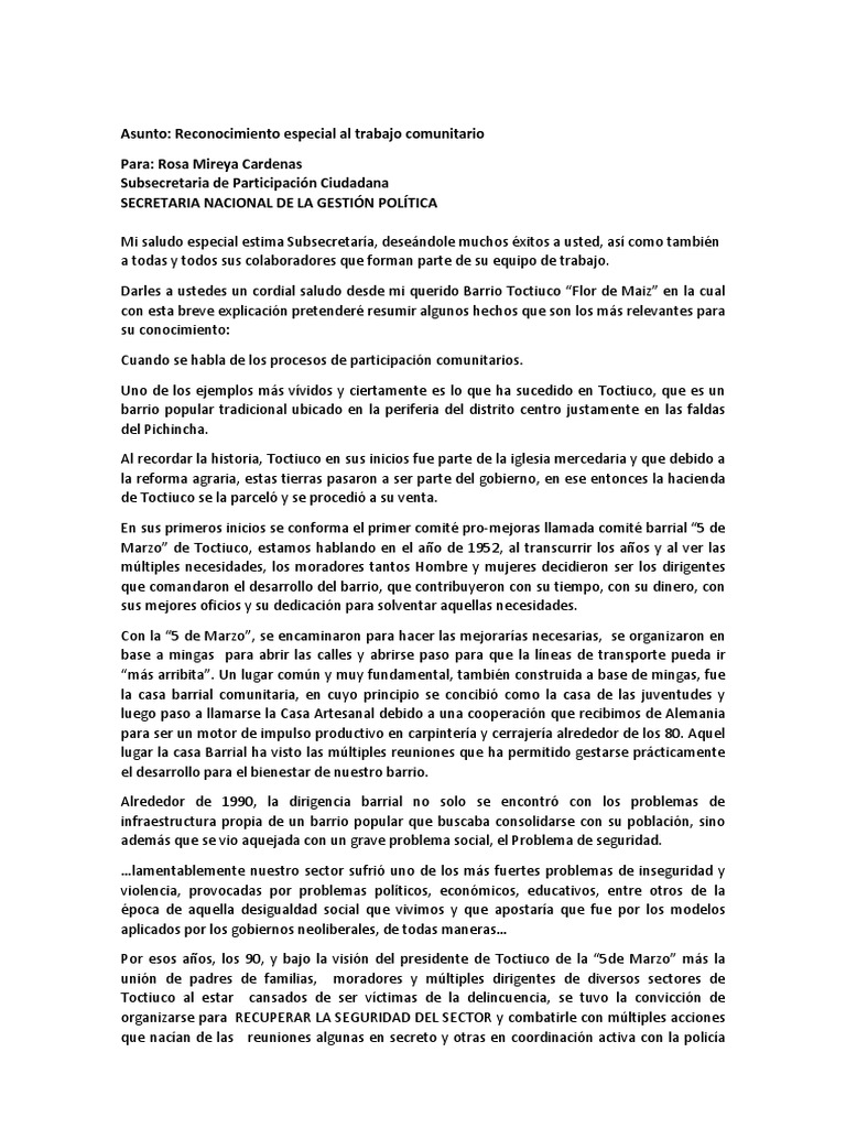 Resumen Trabajo Comunitario Toctiuco | PDF