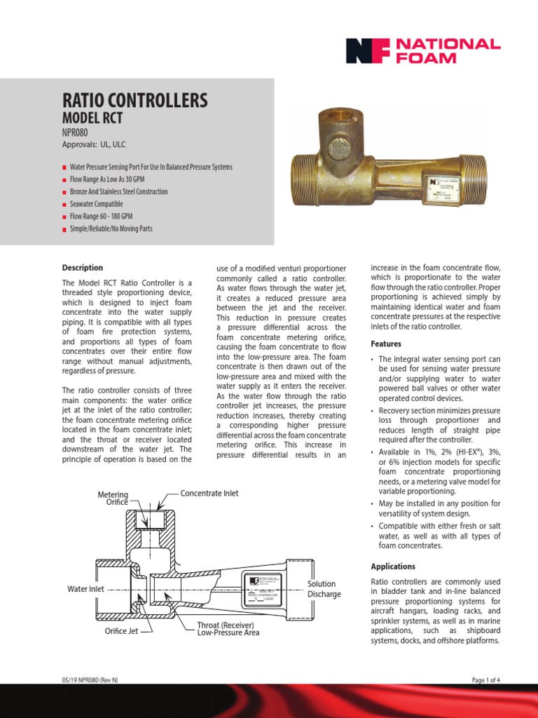 NPR080 Ratio Controller Model RCT | PDF | Foam | Valve