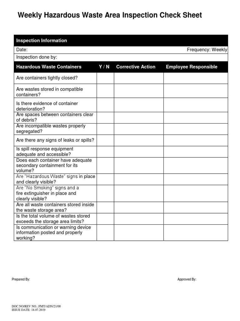 21 Hazardous Waste Area Check Sheet | PDF