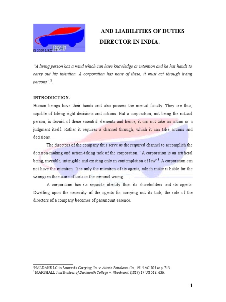 Duties and Liabilities of Director in India | PDF | Board Of Directors | Liquidation