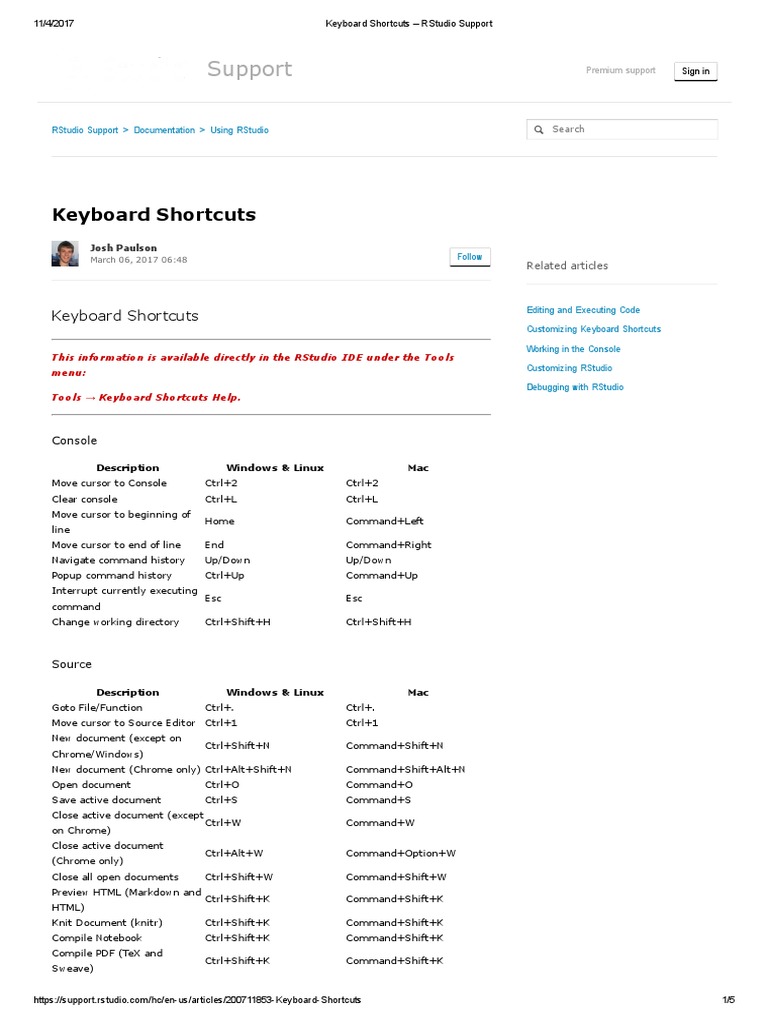 Keyboard Shortcuts - RStudio Support | PDF | Computer Keyboard | Command Line Interface