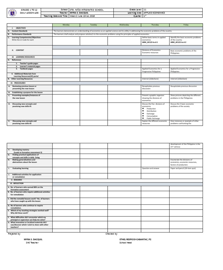 DLL Week 2 | PDF | Economics | Teachers