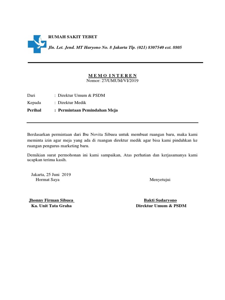 Memo Intern Pemindahan Meja | PDF