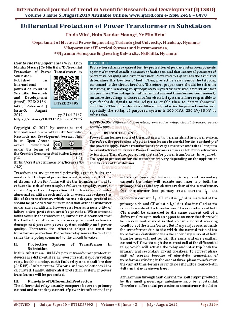 Differential Protection of Power Transformer in Substation | Download ...