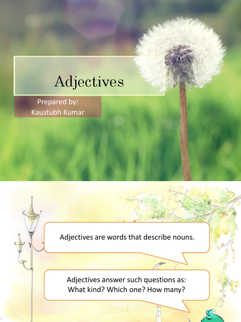 Adjectives: Prepared By: Kaustubh Kumar | PDF | Adjective | Semantics