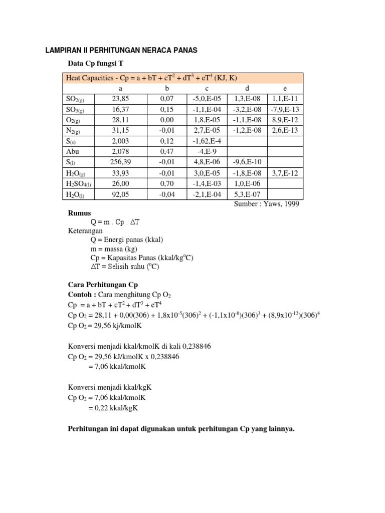 Data CP Fungsi T: Lampiran Ii Perhitungan Neraca Panas | PDF