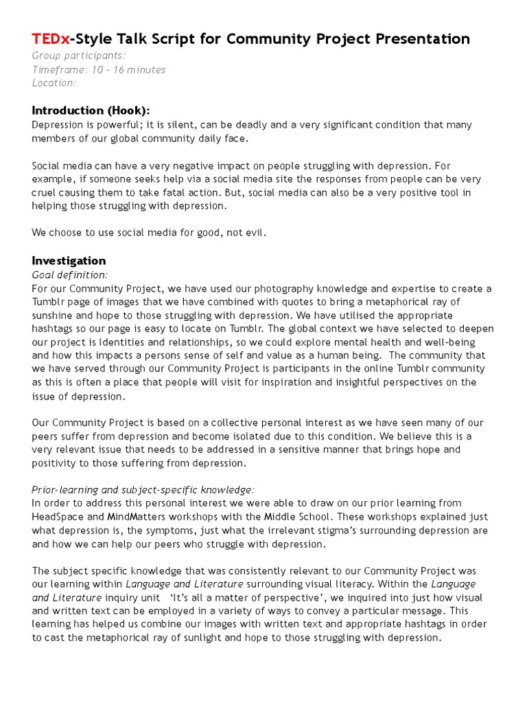 Community Project Presentation Exemplar | PDF | Social Media | Popular ...