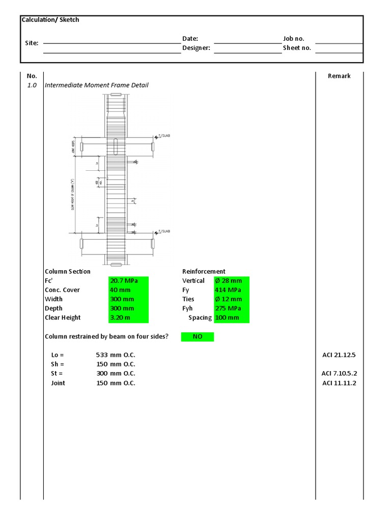 Column Detailing (Intermediate and Ordinary Frame) | PDF