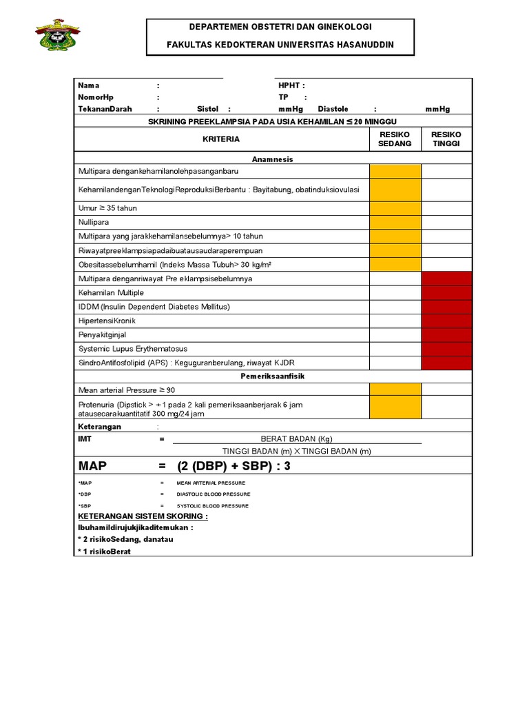 Formulir Skrining Preeklampsia | PDF