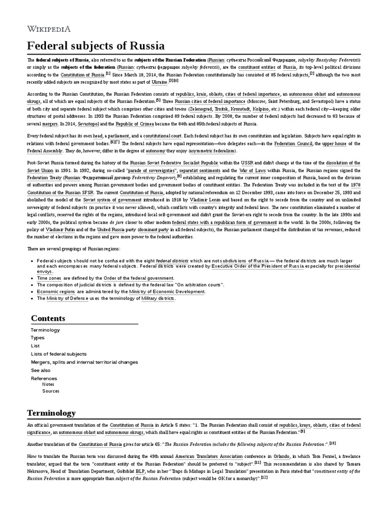 Federal Subjects of Russia | PDF | Russia | World Politics