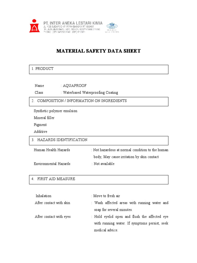 MSDS Aquaproof | PDF | Combustion | Fires