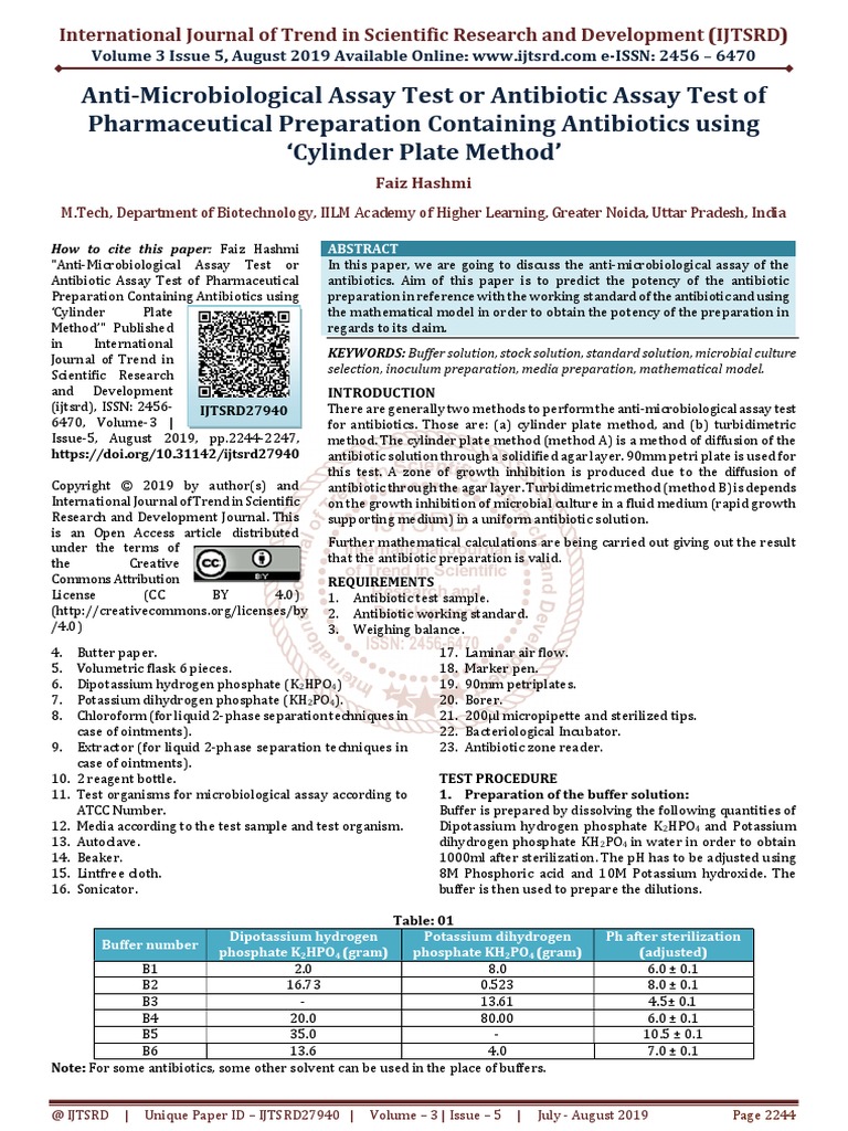 Anti Microbiological Assay Test or Antibiotic Assay Test of ...